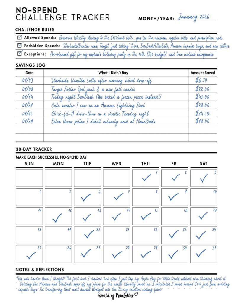 Free No-Spend Challenge Tracker Printable - World of Printables
