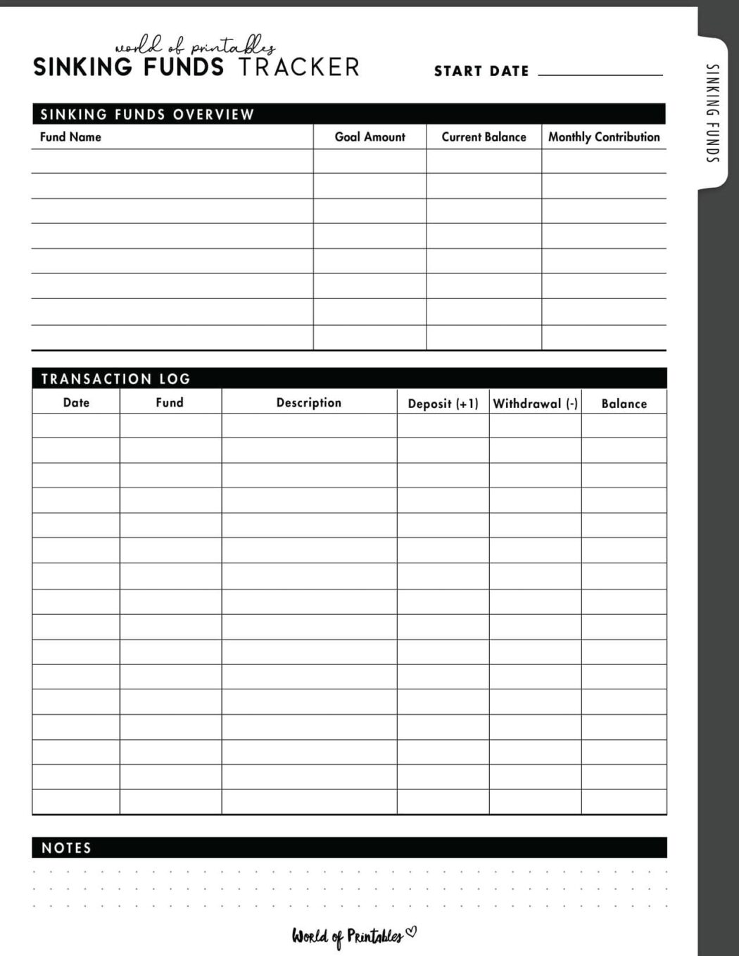 Free Sinking Funds Tracker Printable - World of Printables
