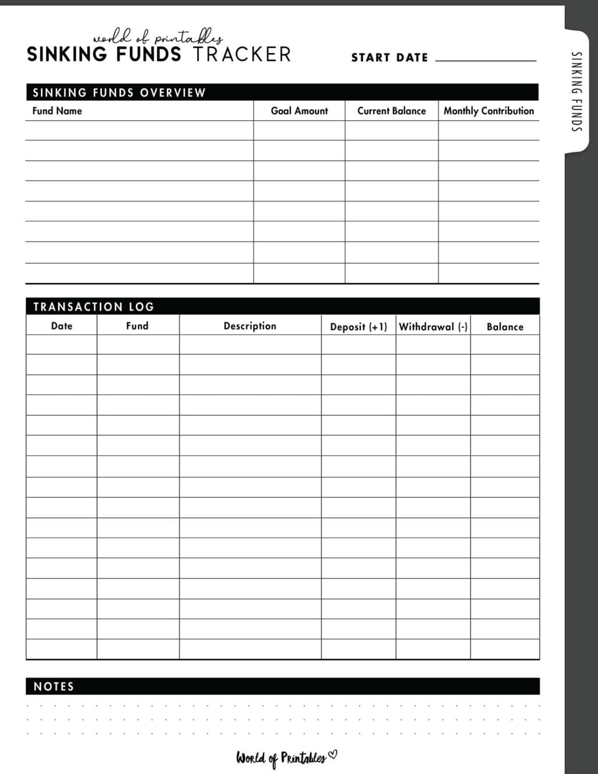Free Sinking Funds Tracker Printable - World of Printables