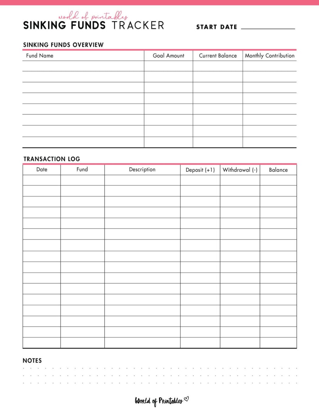 Free Sinking Funds Tracker Printable - World of Printables