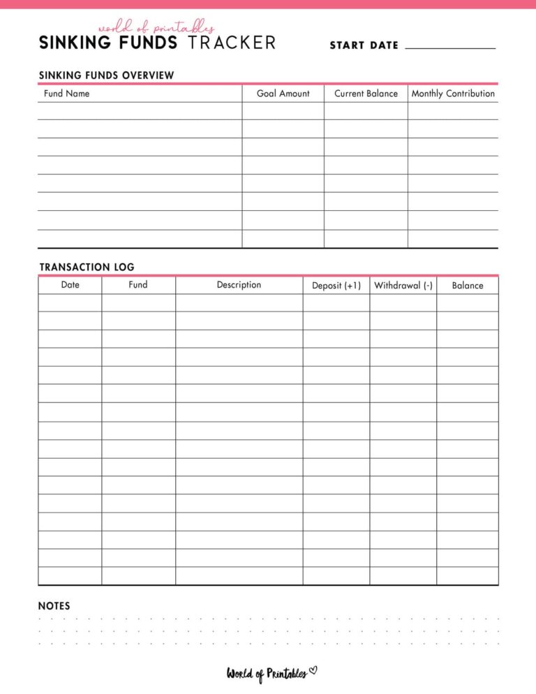 Free Sinking Funds Tracker Printable - World of Printables