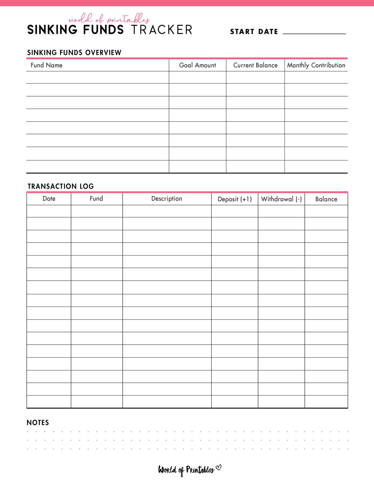 Free Sinking Funds Tracker Printable - World of Printables