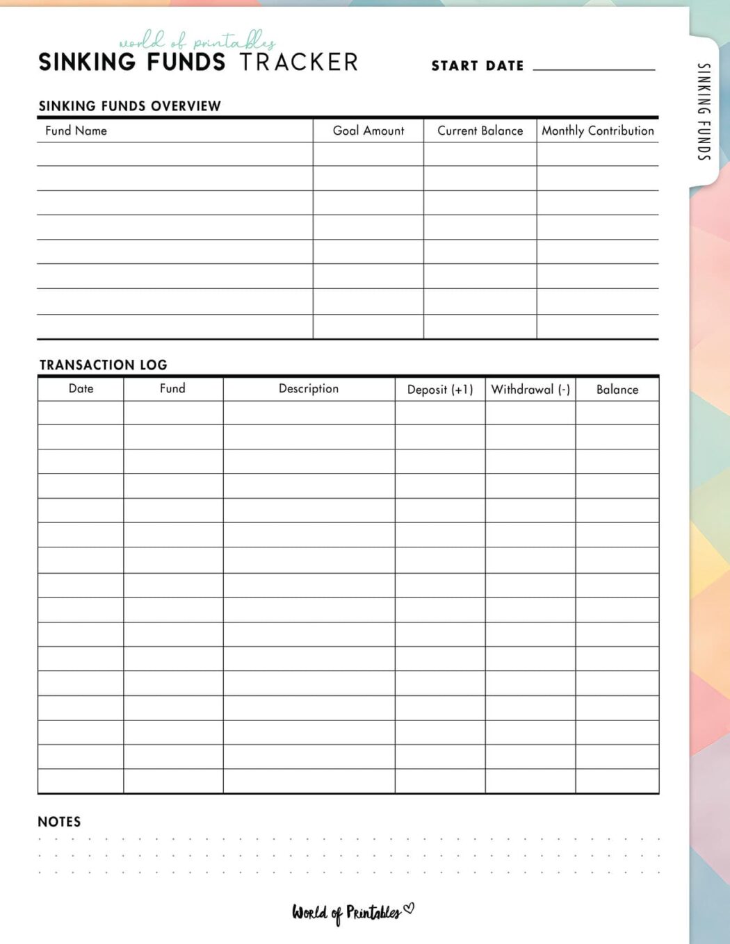 Free Sinking Funds Tracker Printable - World of Printables