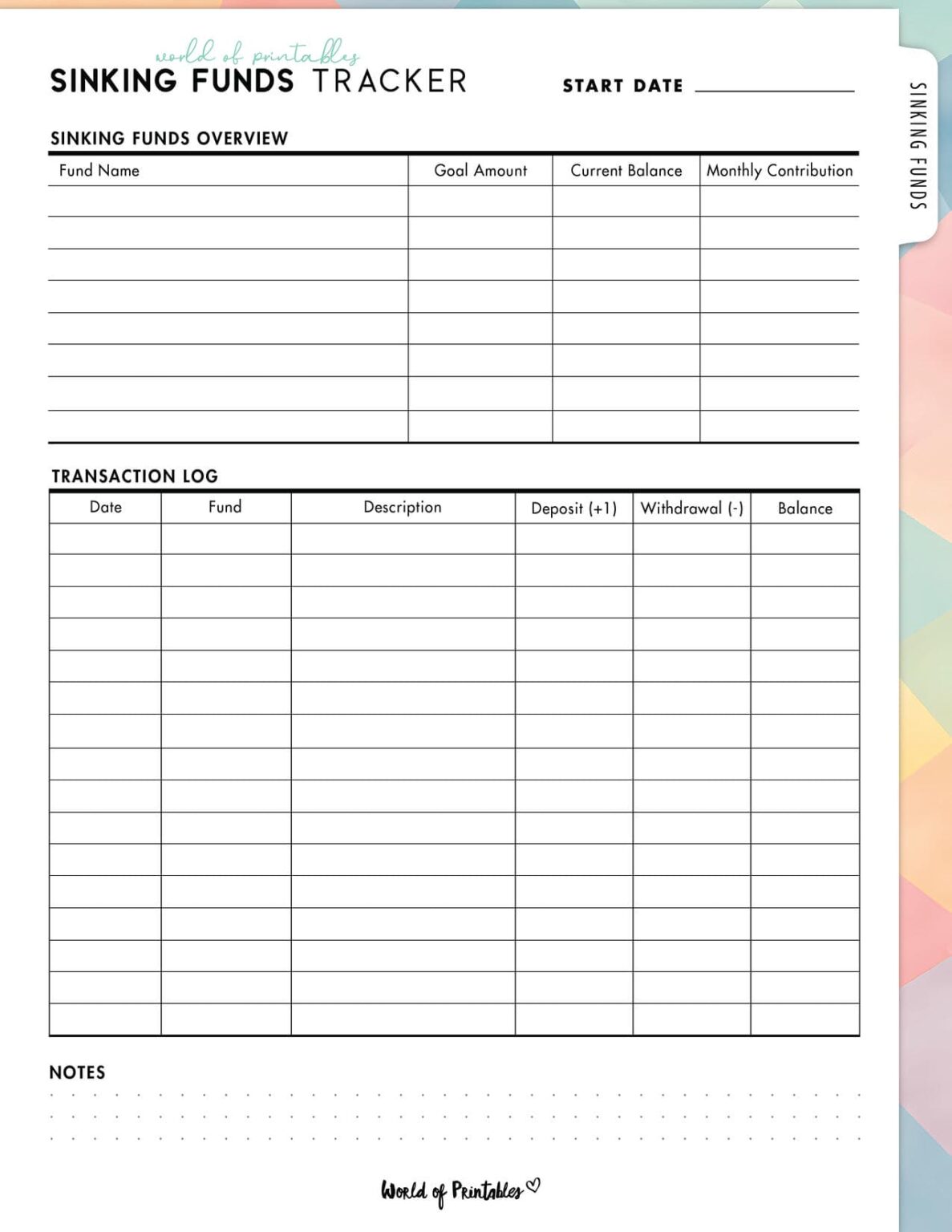 Free Sinking Funds Tracker Printable - World of Printables