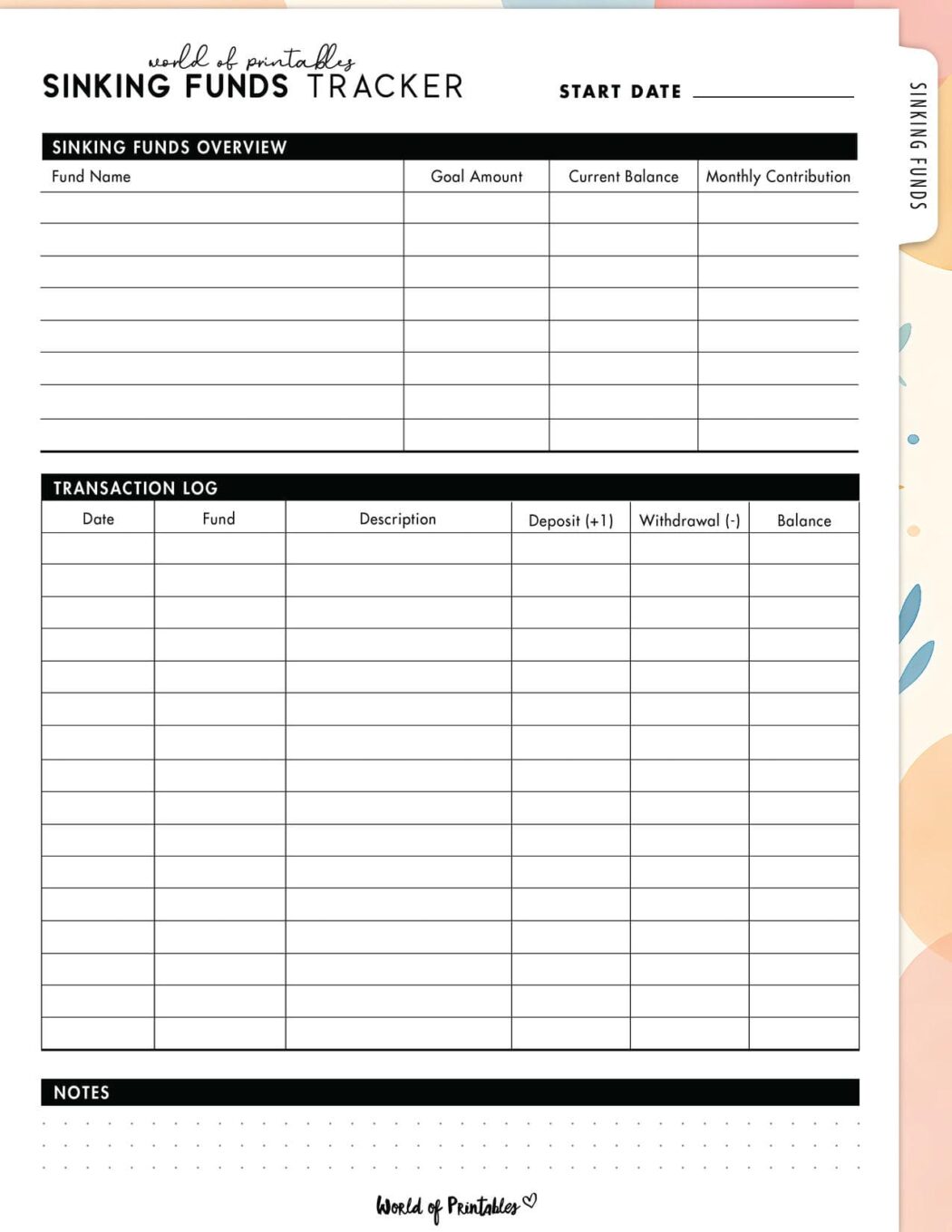 Free Sinking Funds Tracker Printable - World of Printables