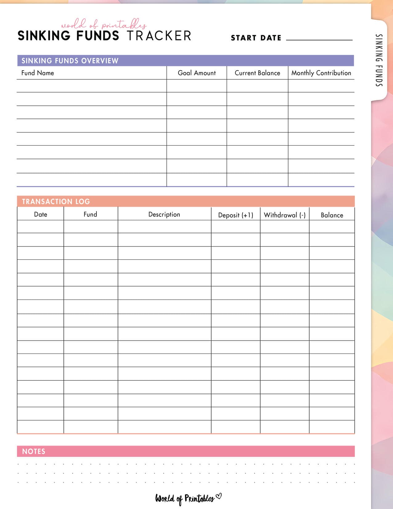 Free Sinking Funds Tracker Printable - World of Printables