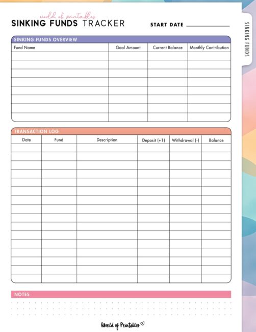Free Sinking Funds Tracker Printable - World of Printables