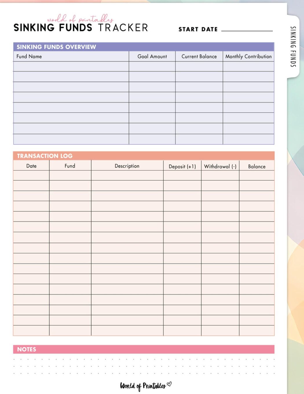 Free Sinking Funds Tracker Printable - World of Printables