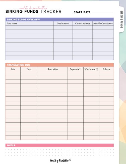 Free Sinking Funds Tracker Printable - World of Printables