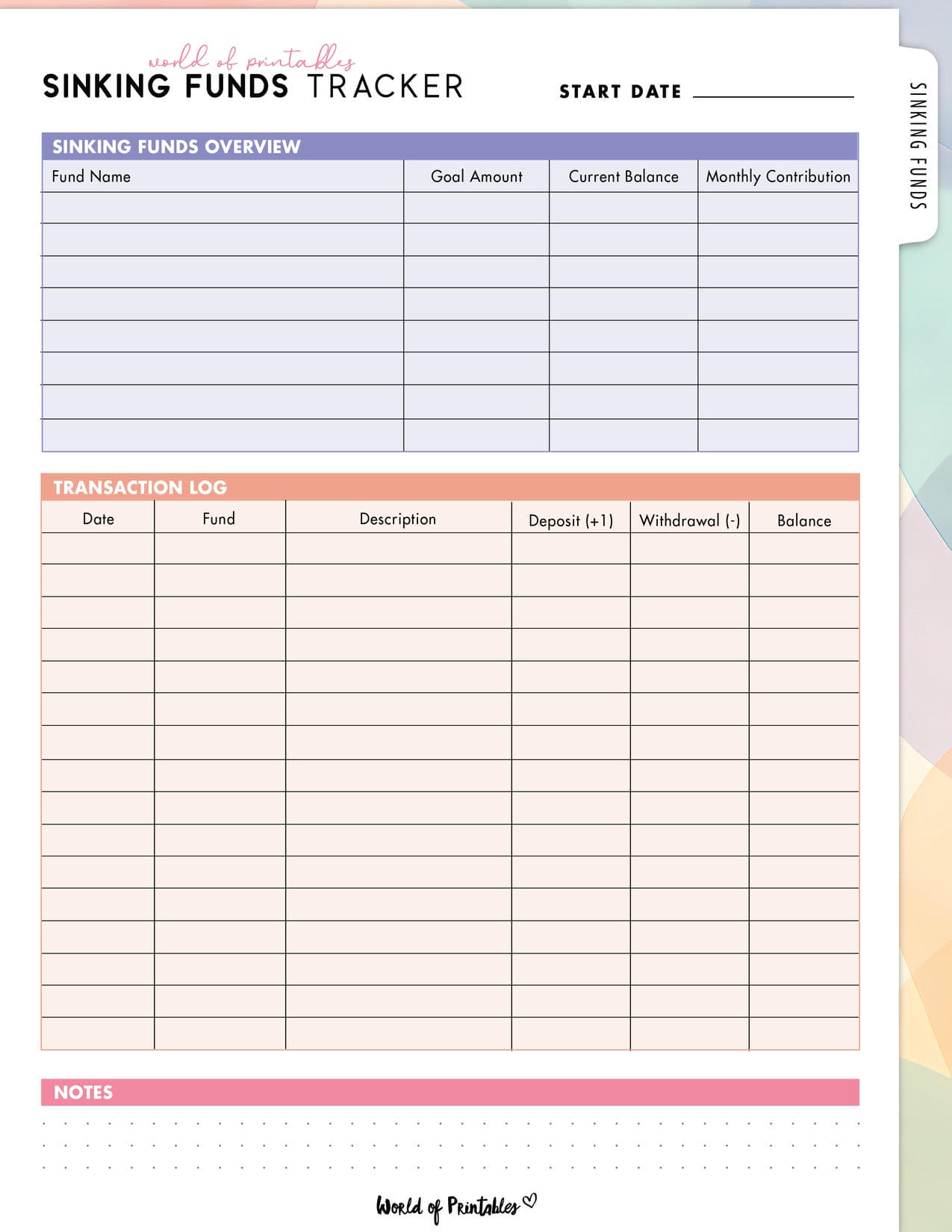 Free Sinking Funds Tracker Printable - World of Printables