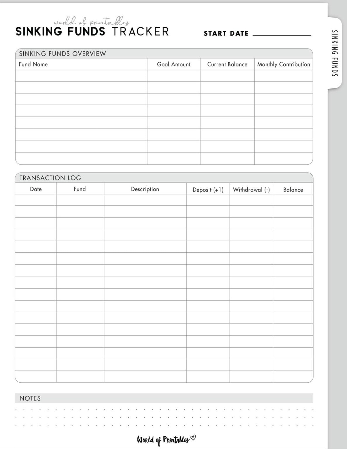 Free Sinking Funds Tracker Printable - World of Printables