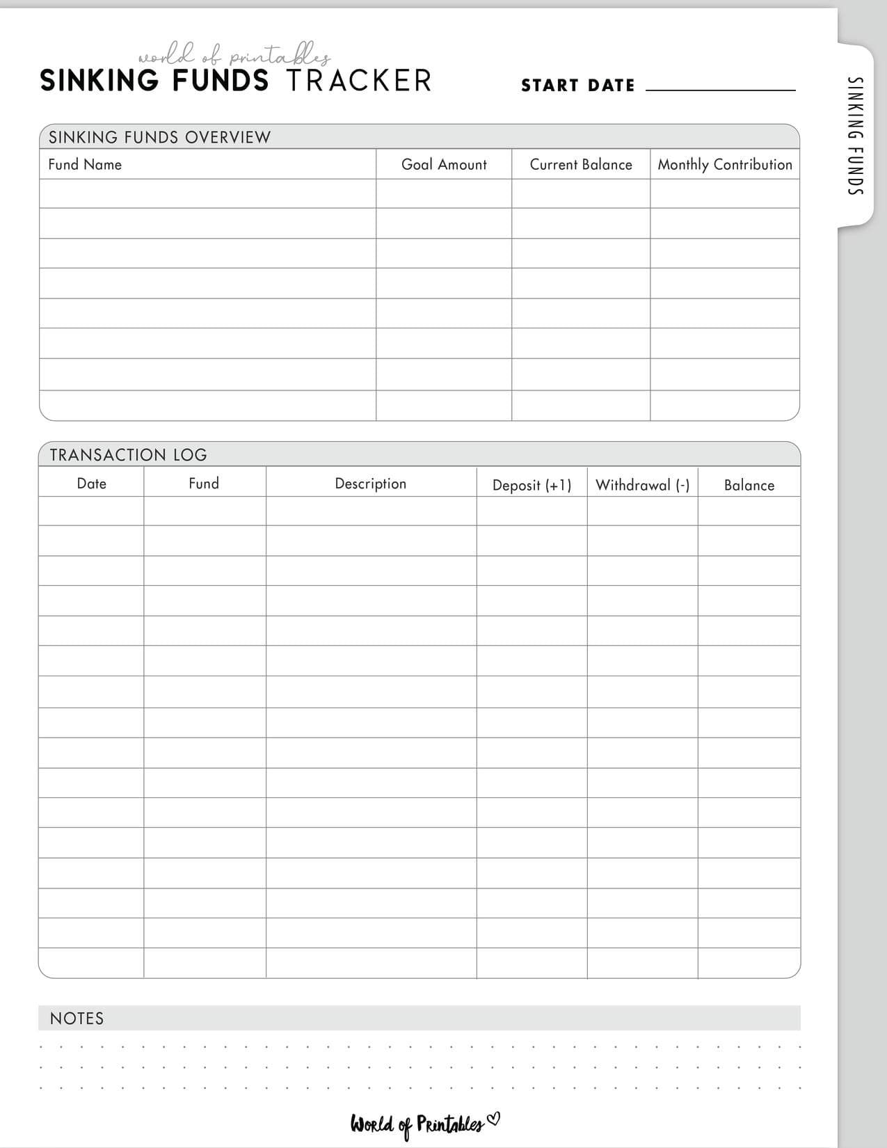 Free Sinking Funds Tracker Printable - World of Printables