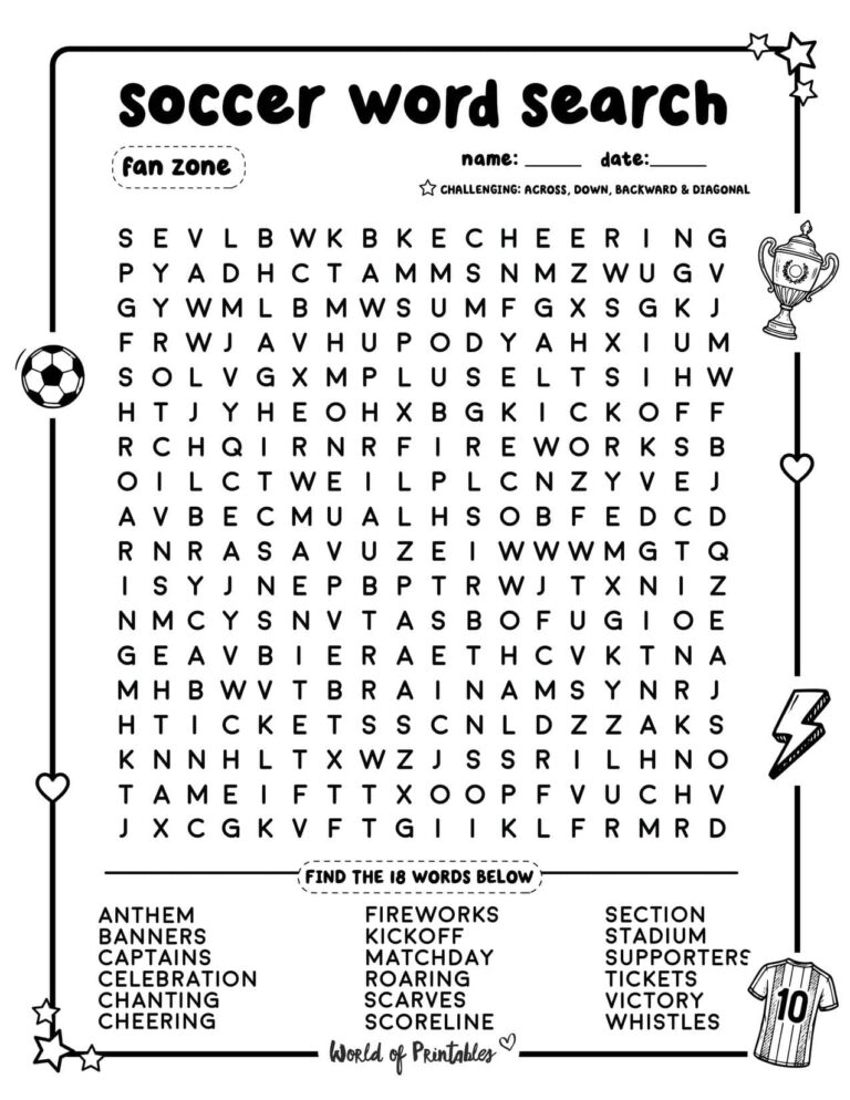 Free Printable Soccer Word Search Puzzles - World of Printables