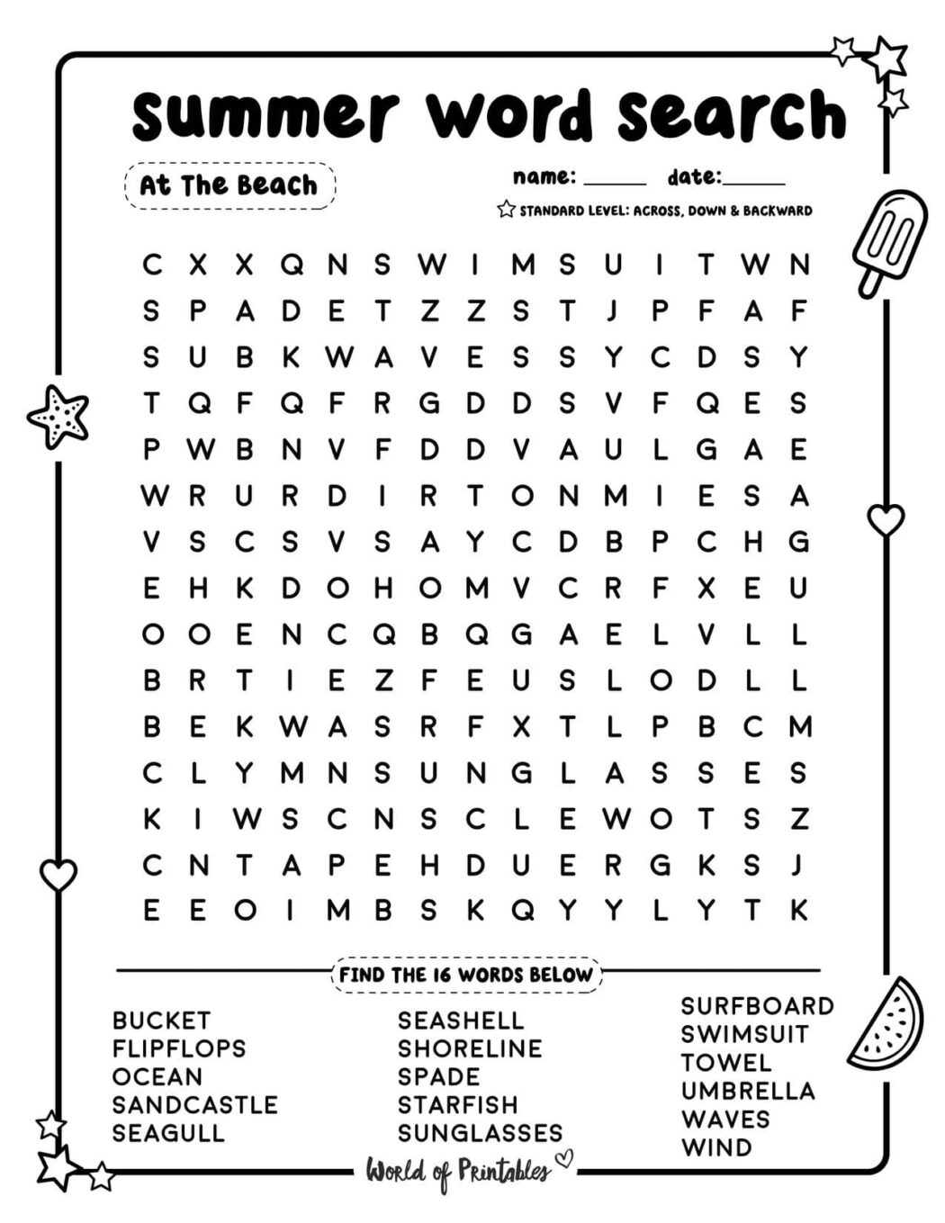 Free Printable Summer Word Search Puzzles - World of Printables
