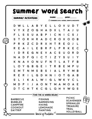 Free Printable Summer Word Search Puzzles - World of Printables