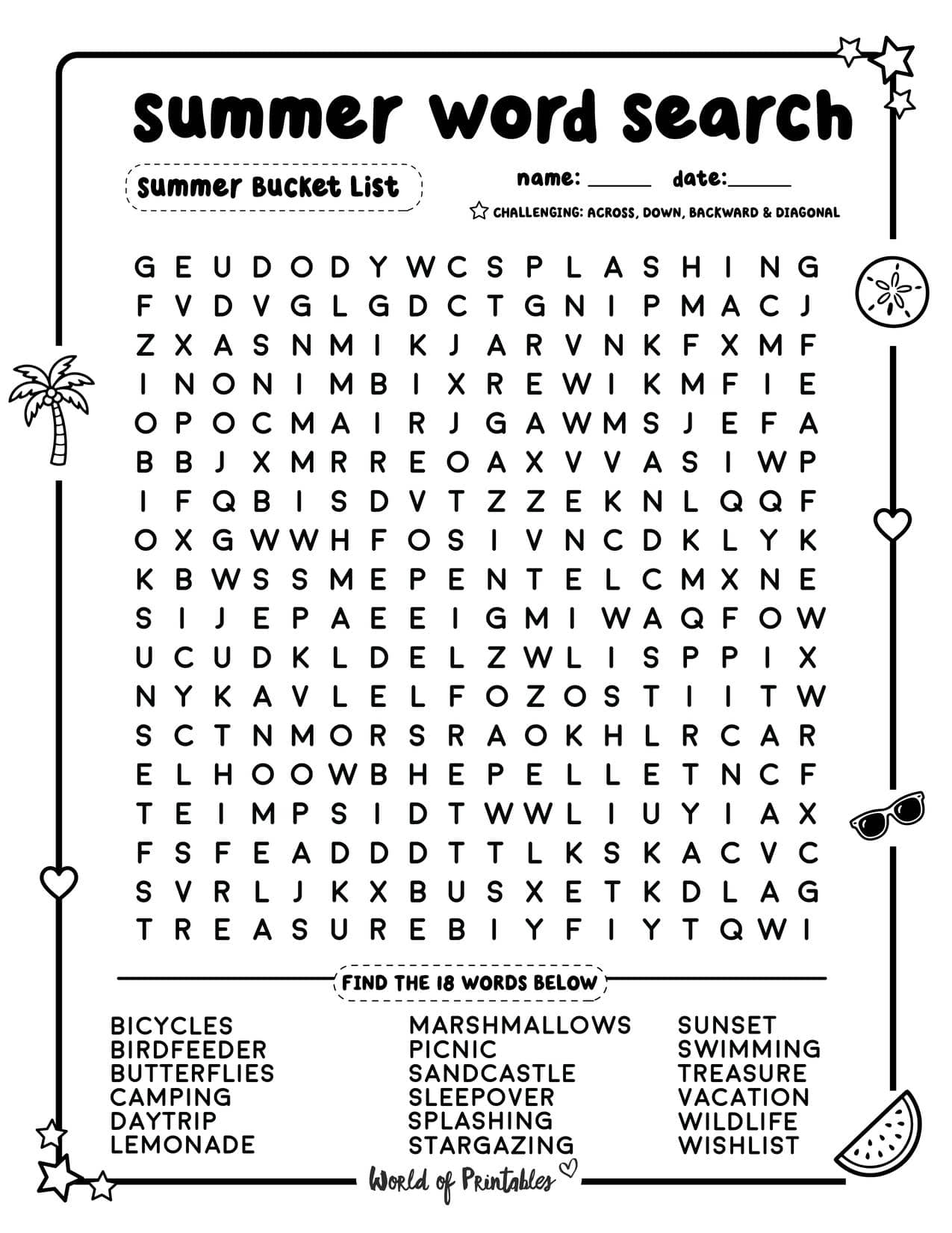 Free Printable Summer Word Search Puzzles - World of Printables