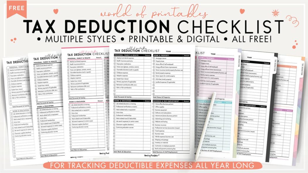Free Tax Deduction Checklist Printable - World of Printables