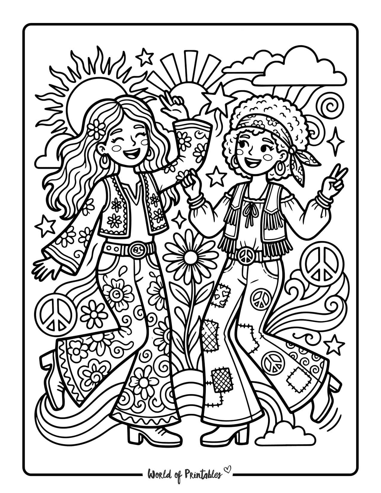 Hippie Coloring Pages - World of Printables